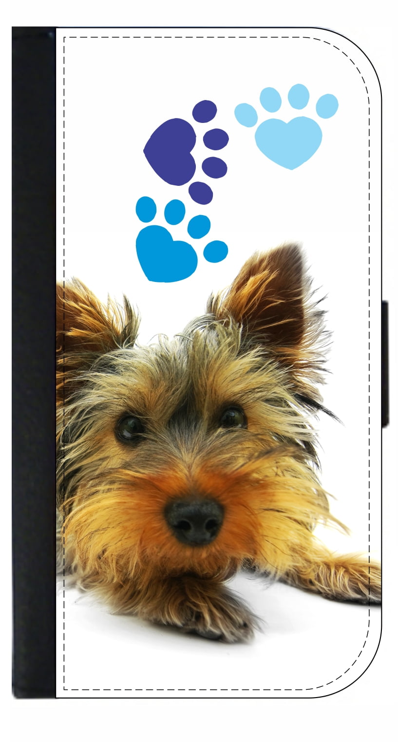 Yorkie and Pawprints - Wallet Style Cell Phone Case with 2 Card Slots ...
