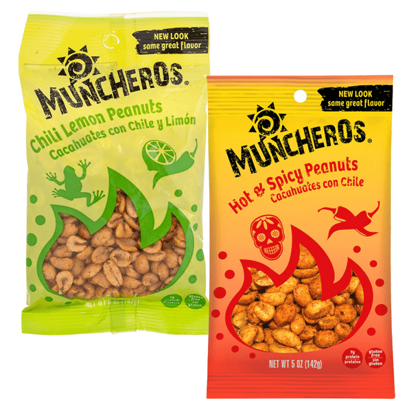 Muncheros Crunchy Peanuts, 1 Chili Lemon and 1 Hot Spicy Flavor, Great for Convenient and On the ...