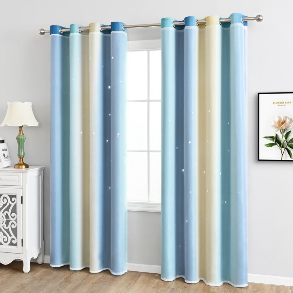 1PC Blackout Stars Curtain Cut Out Stripe Rainbow Splicing Window ...