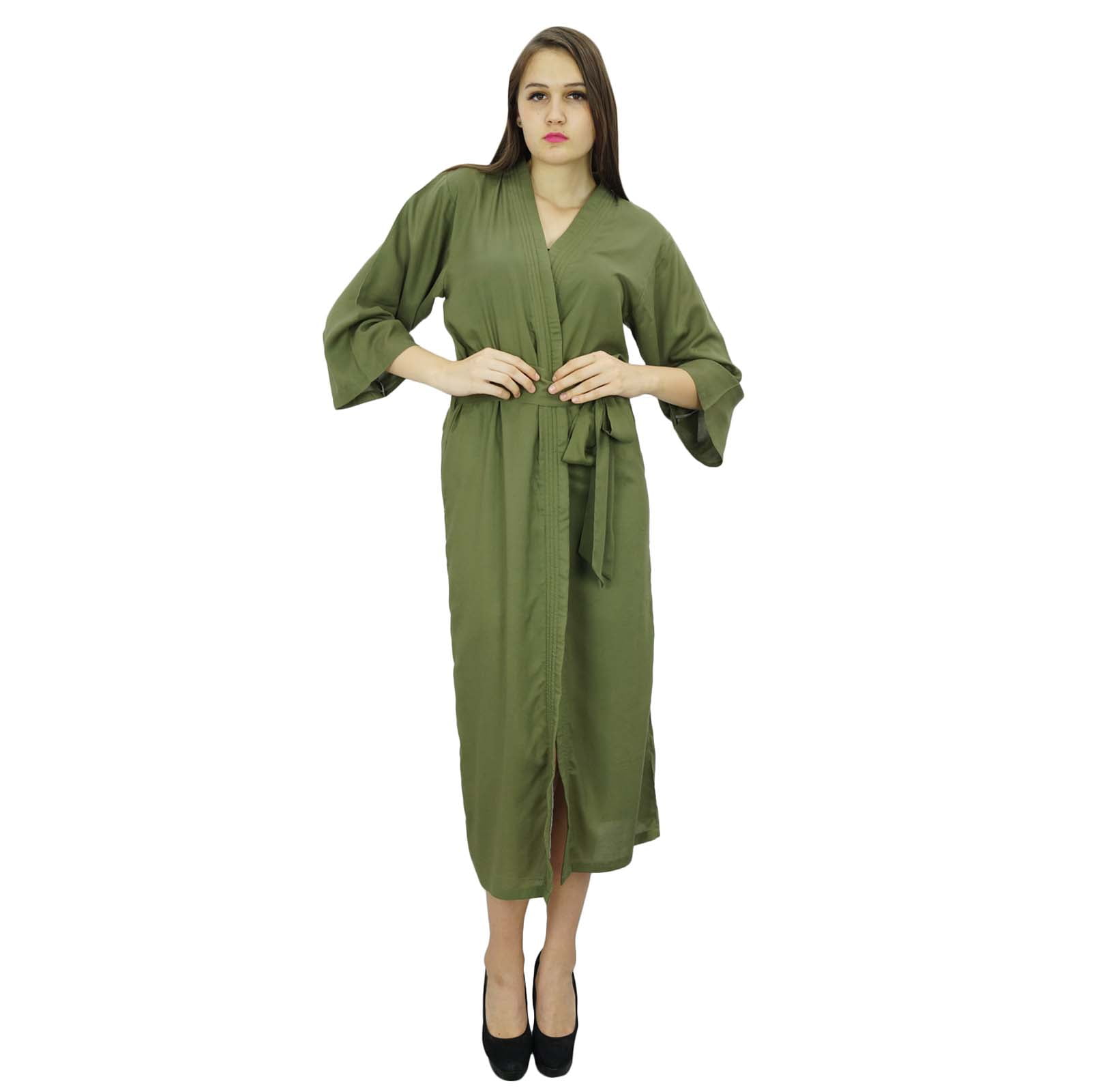 Bimba Women Long Solid Belt Robe Soft Modal Cotton Wrap Round Plain ...
