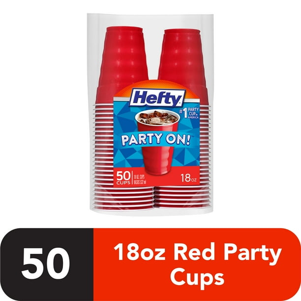 Hefty Party On Disposable Plastic Cups, Red, 18 Ounce, 50 Count ...