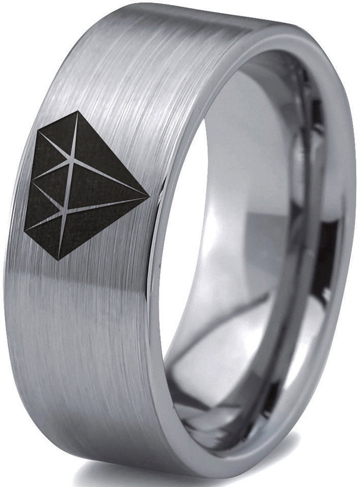 Tungsten Diamond Gemstone Adamantine Isometric Crystal Band Ring 8mm ...