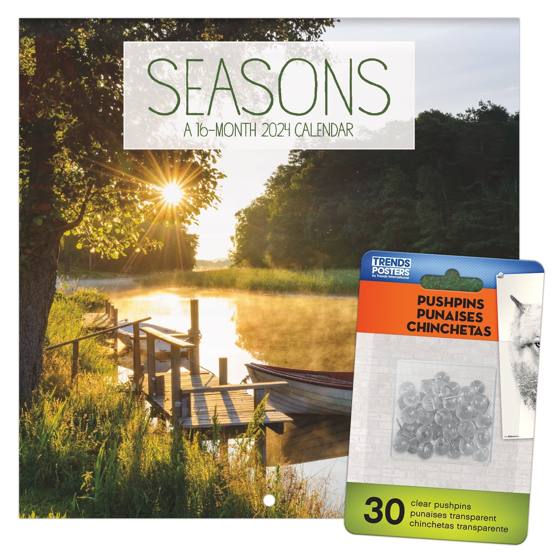 Trends International 2024 Seasons Mini Wall Calendar & Push Pins & Push ...