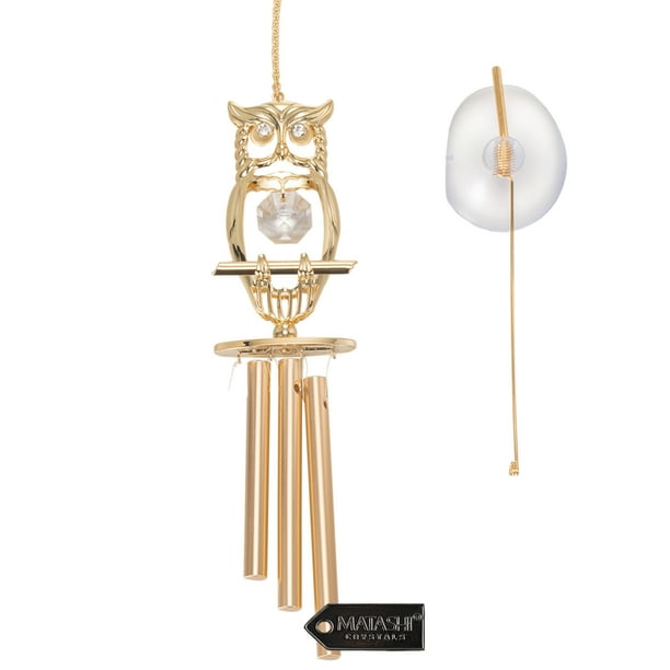 24K Gold Plated Crystal Studded Decorative Owl Wind Chime by Matashi ...