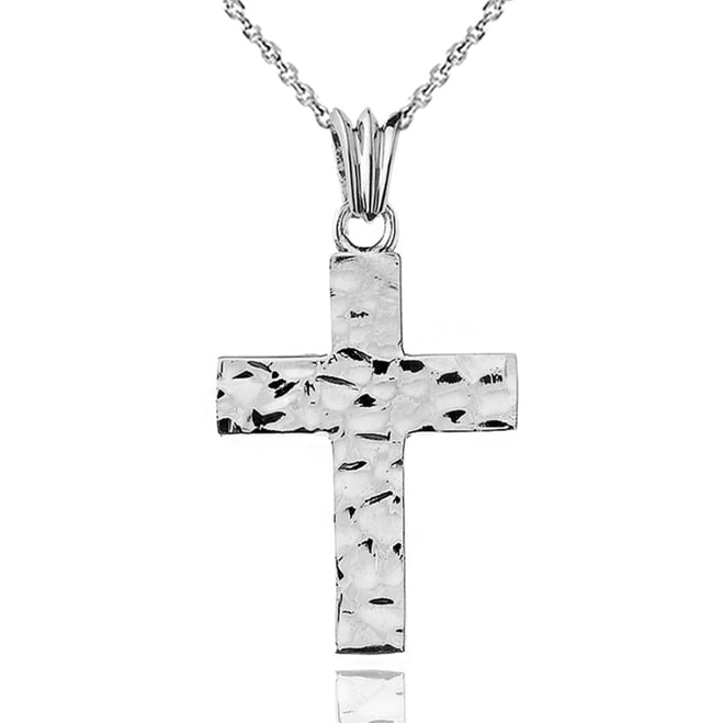 HAMMERED SOLID CROSS IN STERLING SILVER (1.8") : Pendant with 22" chain ...