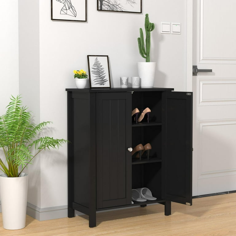 Giantex Bathroom Floor Cabinet Freestanding Side Storage Cabinet with Double Doors and Adjustable Shelves 23.5 x 12 x 31.5 inches Black
