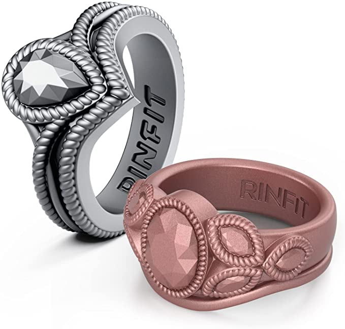 Rinfit Silicone Rings for Women. Female Wedding Bands; Diamond Pear and ...