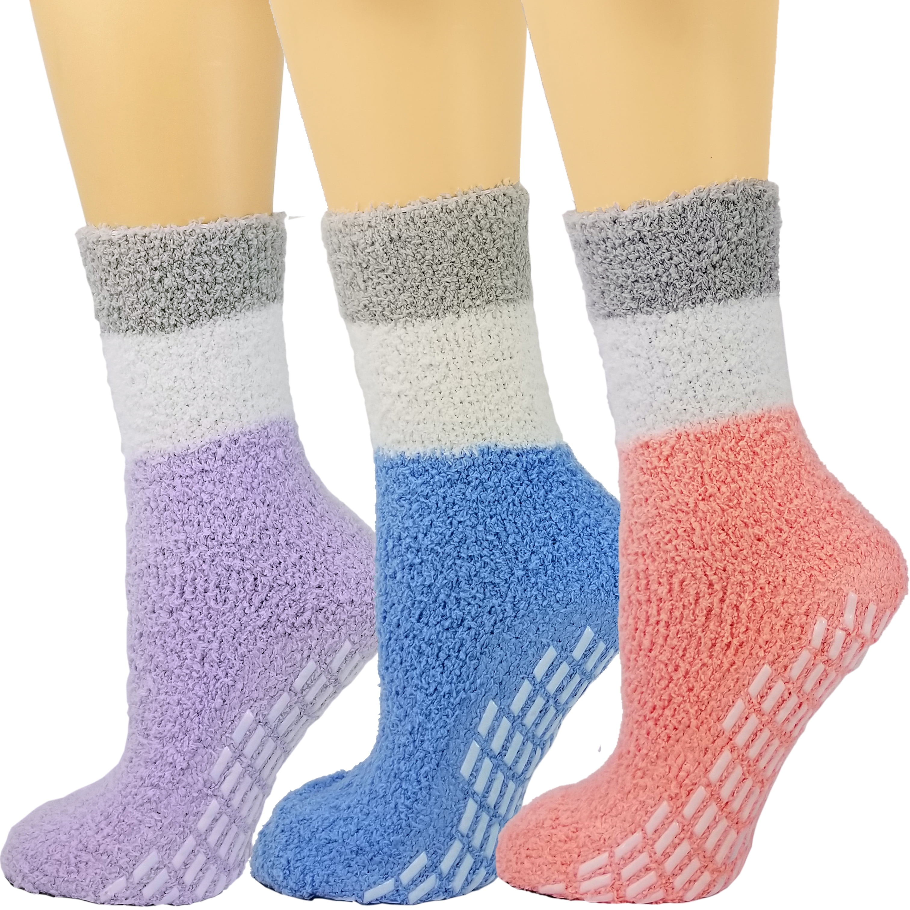 Debra Weitzner Womens Bright Non Skid Fuzzy Socks Grips Ultra Soft 3 ...