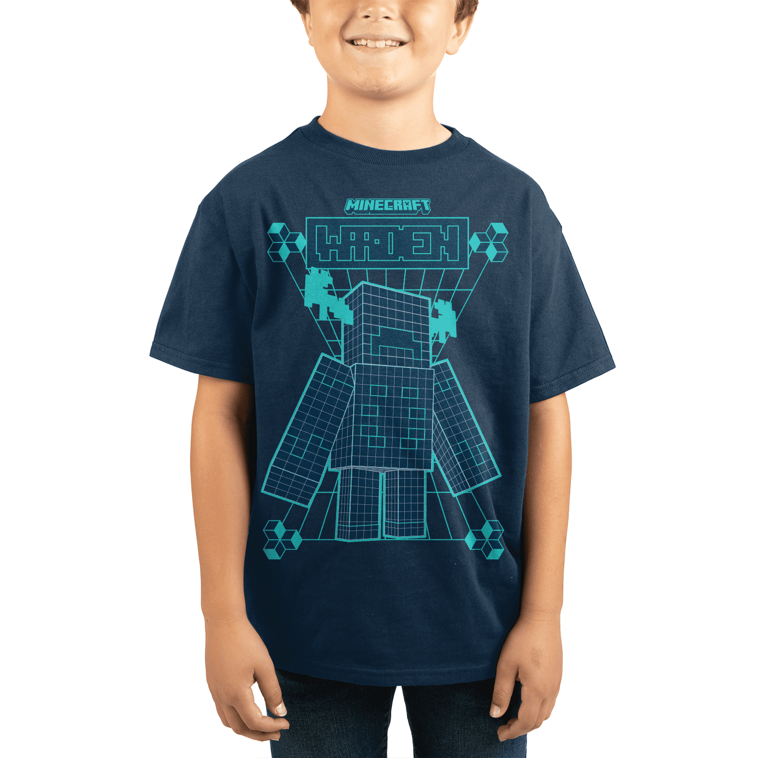 Click here for Bioworld Minecraft Warden Outline Blue Kids T-Shir... prices