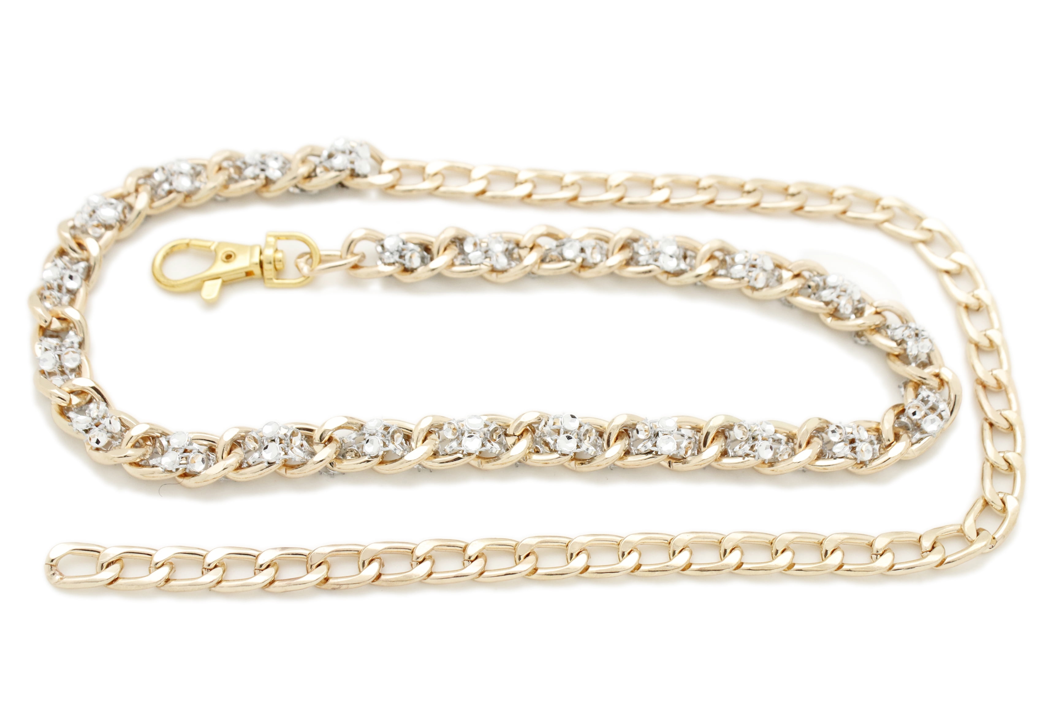 Women Gold Metal Chain Link Silver Mesh Fabric Beads Skinny Waisted ...