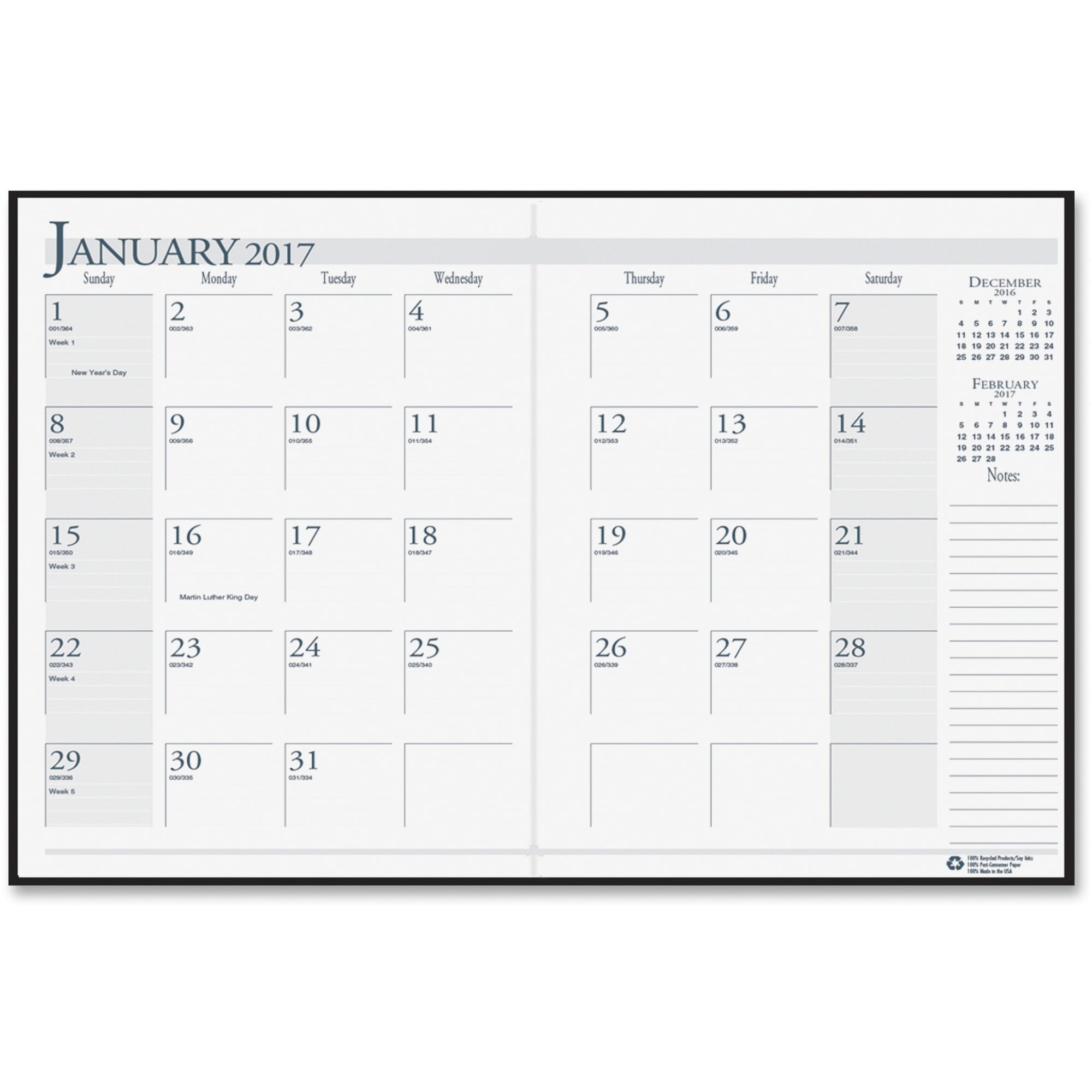 Hoe of Doolittle 14-Month Planner, 2 Ruled Pages Per Month, December ...