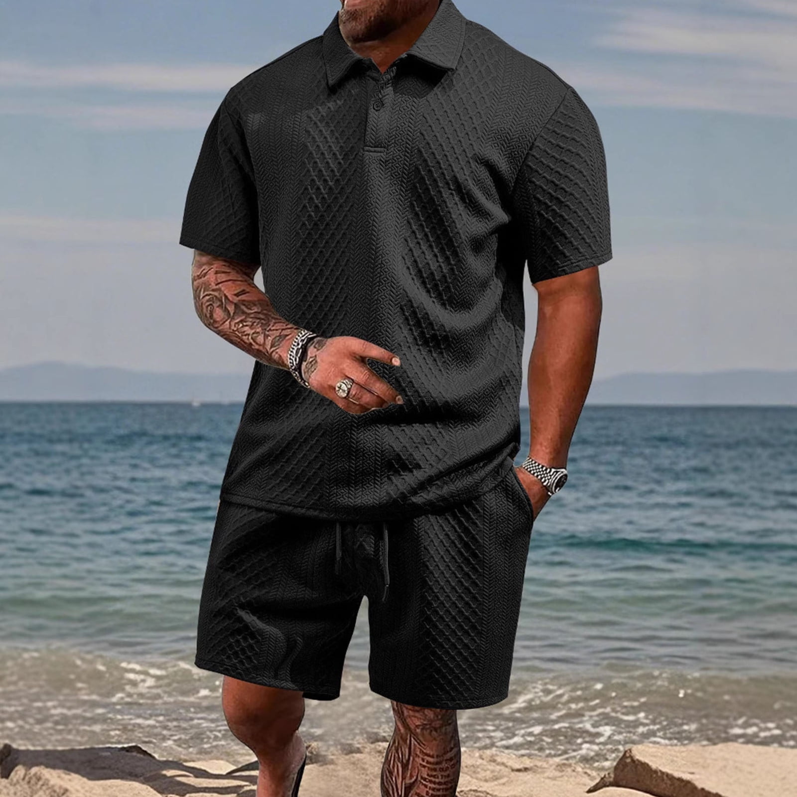 Click here for Weiqiqre Mens 2 Piece Zip Tracksuit Short Sleeve P... prices