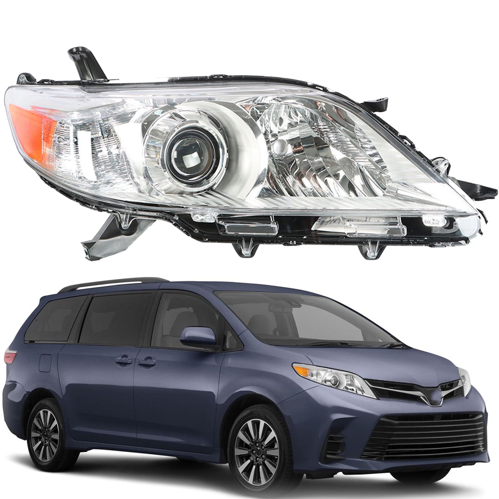 Chrome Housing Halogen Headlight Assembly Replacement for 2011-2020 ...