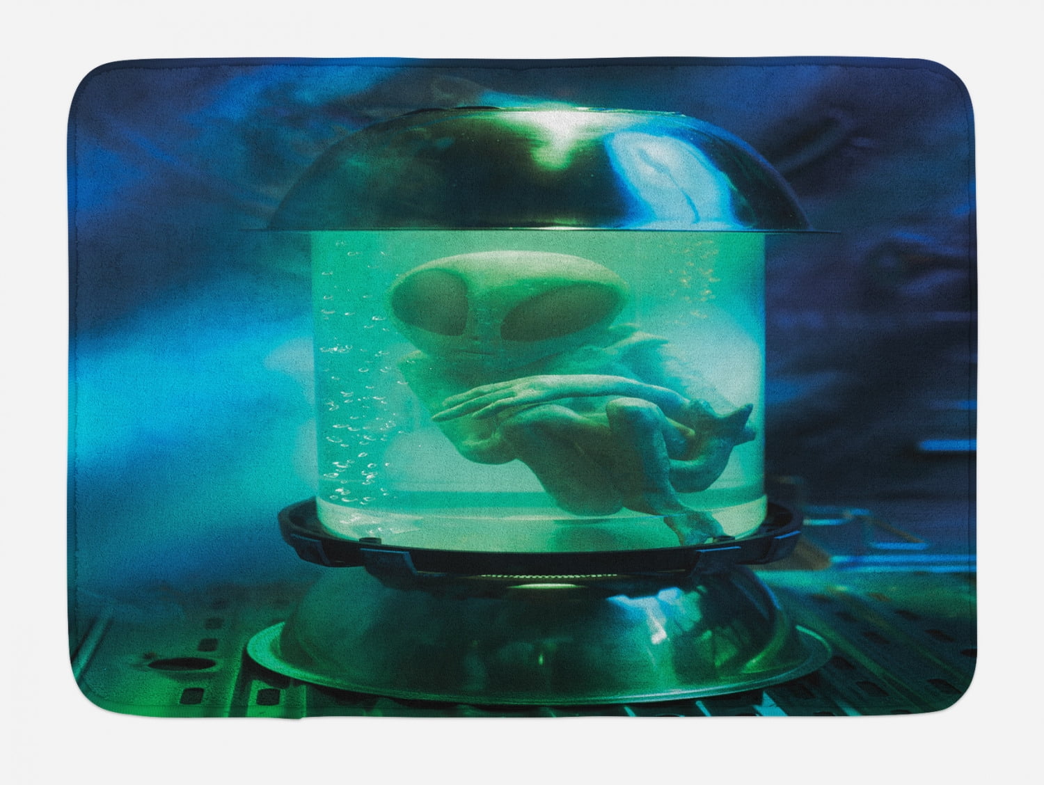 Outer Space Bath Mat, Martian UFO Alien in a Aquarium like Tube Artwork ...