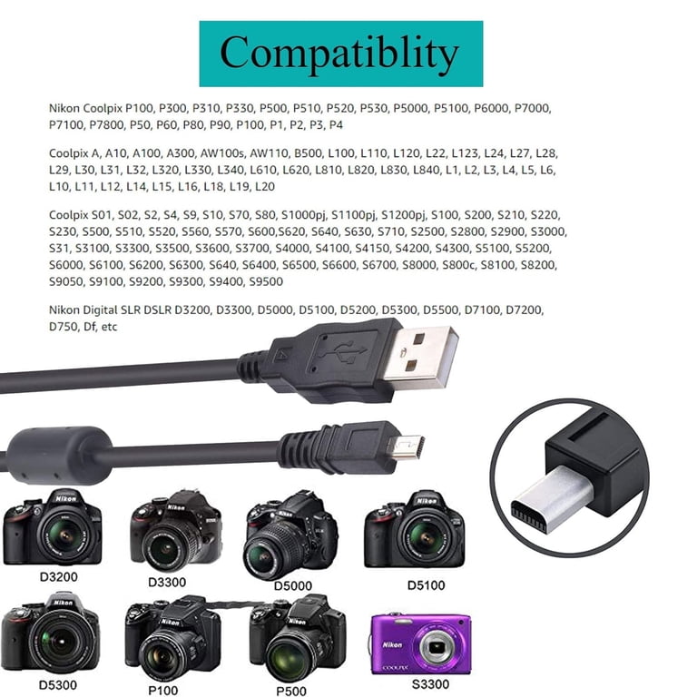 Nikon Coolpix S4100 Camera USB 2.0 Cable For Nikon D750, D7100 D7200 ...
