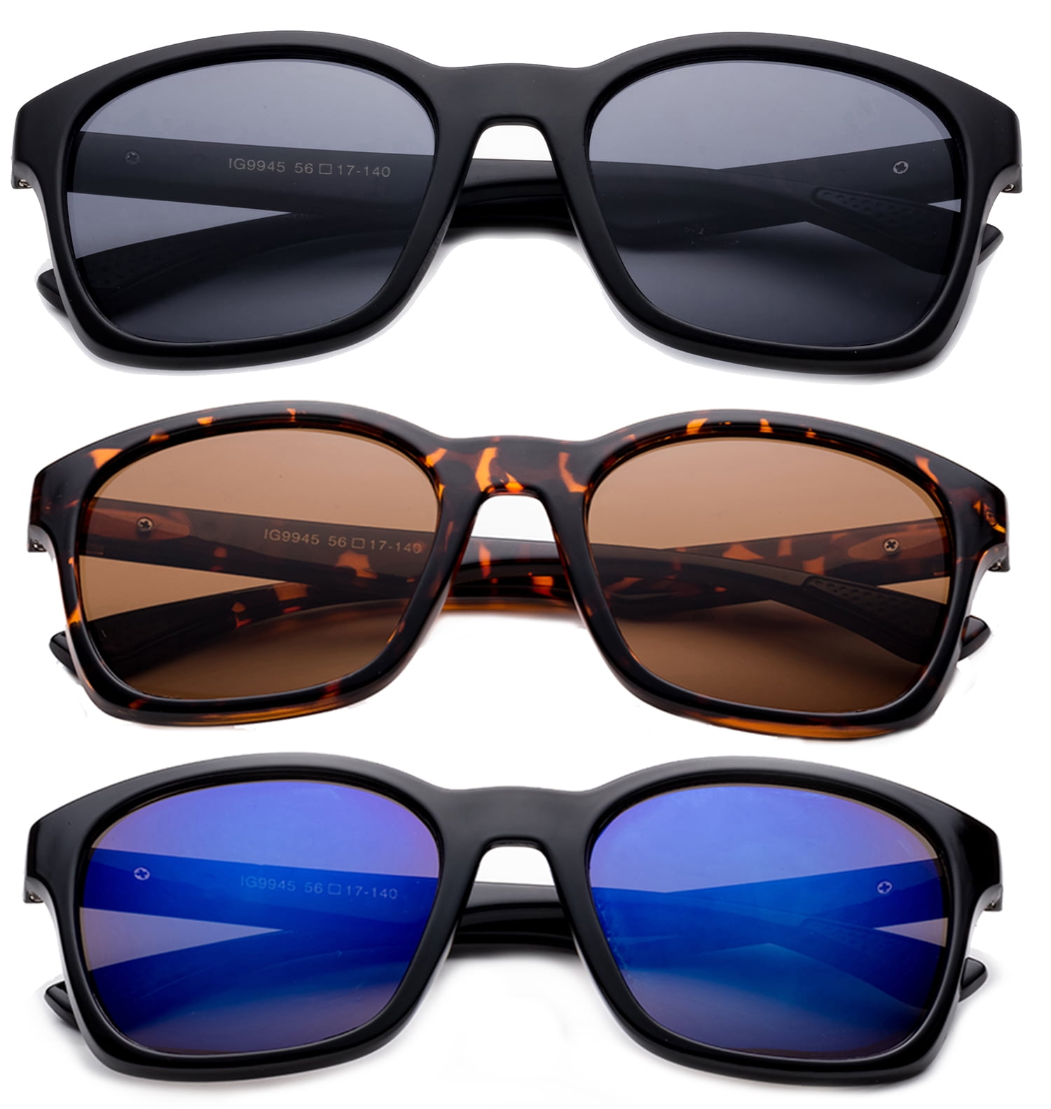 3 Pack Classic Plastic Rectangular Frame Sunglasses for Men - Walmart.com