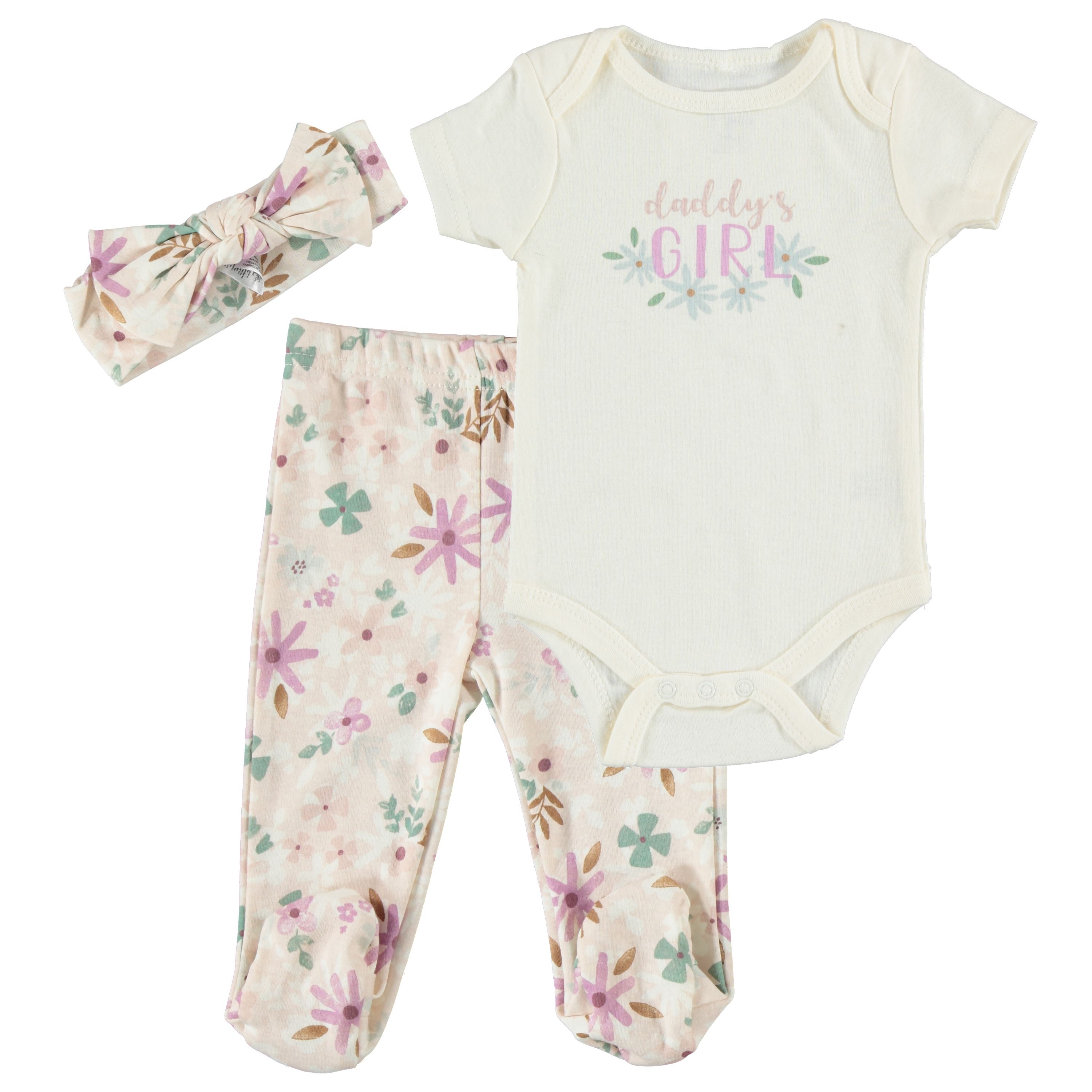 Chick Pea Baby Girl 3 PC Footed Pant Set, Sizes Newborn-9 Months ...