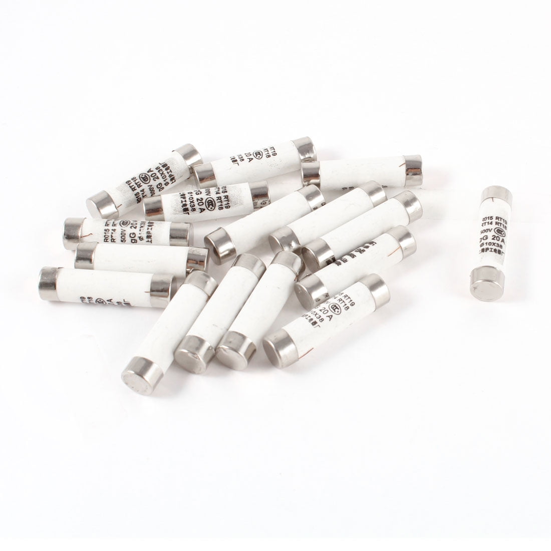 16 Pcs 500V 20A 10x38mm Cylindrical Ceramic Tube Fuses Link R015 RT14 ...