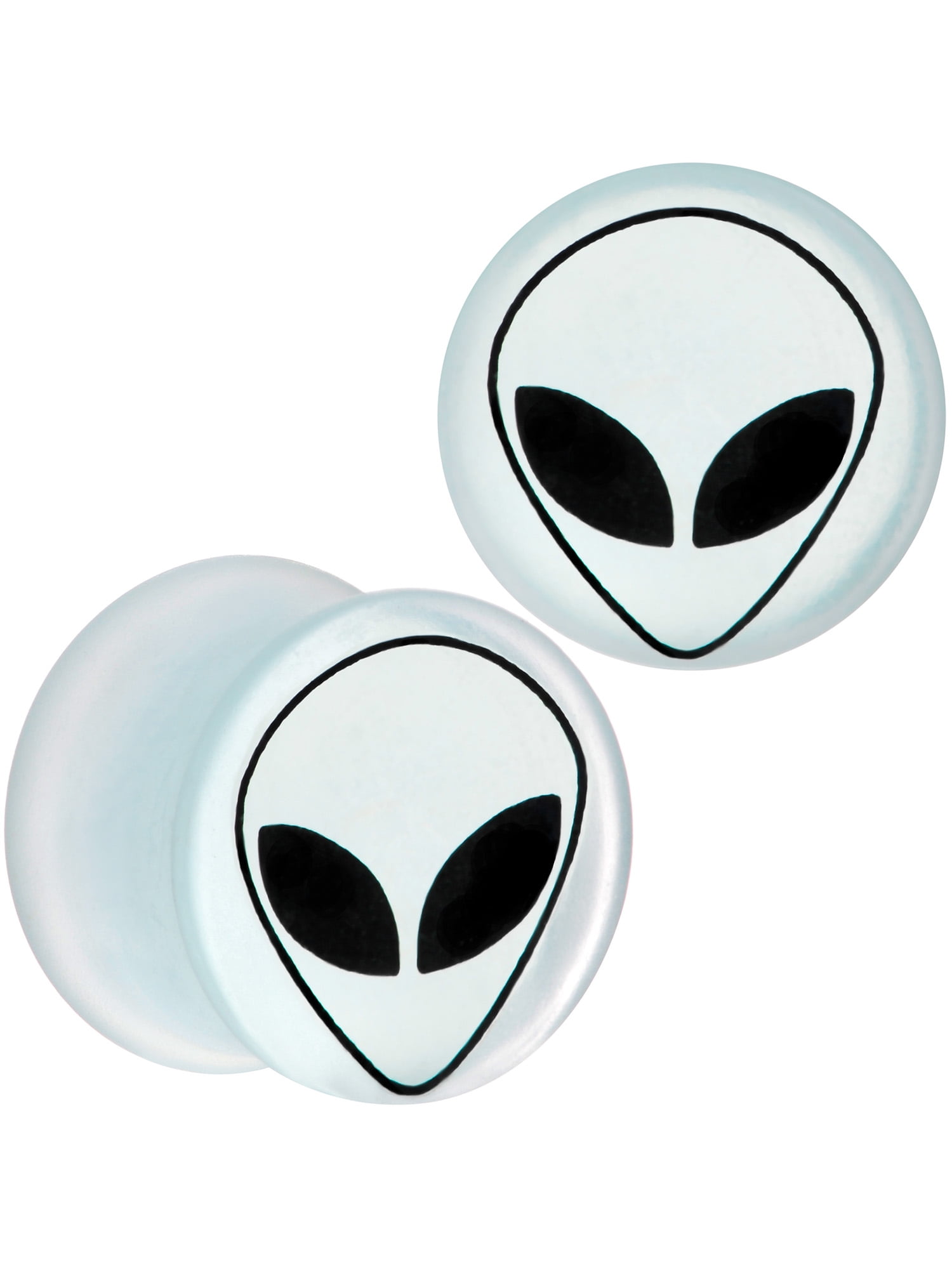 Body Candy Womens 5/8" 2Pc White Matte Glass UFO Alien Face Double ...