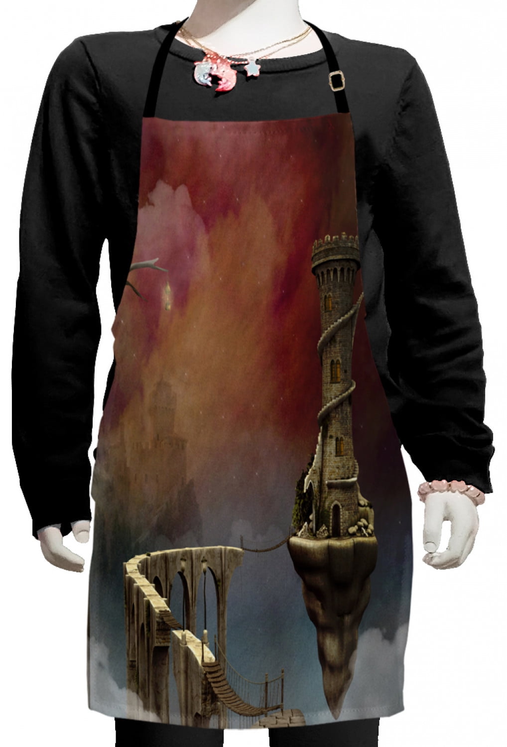 Fantasy Kids Apron, Fairy Tale Medieval Castle High Clouds in the Foggy ...
