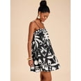 Black And White All-Over Botanical Print Spaghetti Strap Tiered Mini ...