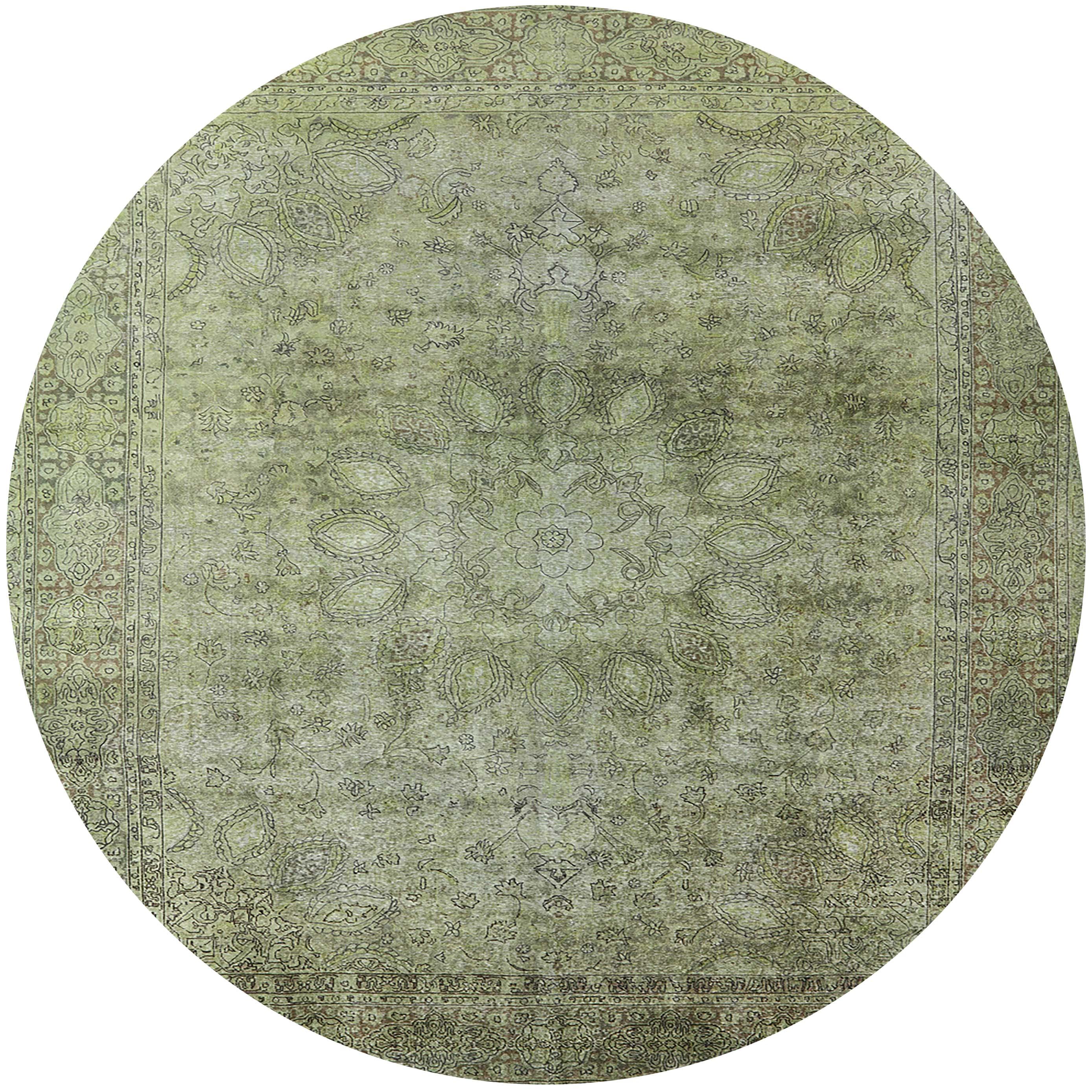 Ahgly Company Indoor Round Mid-Century Modern Olive Green Oriental Area ...