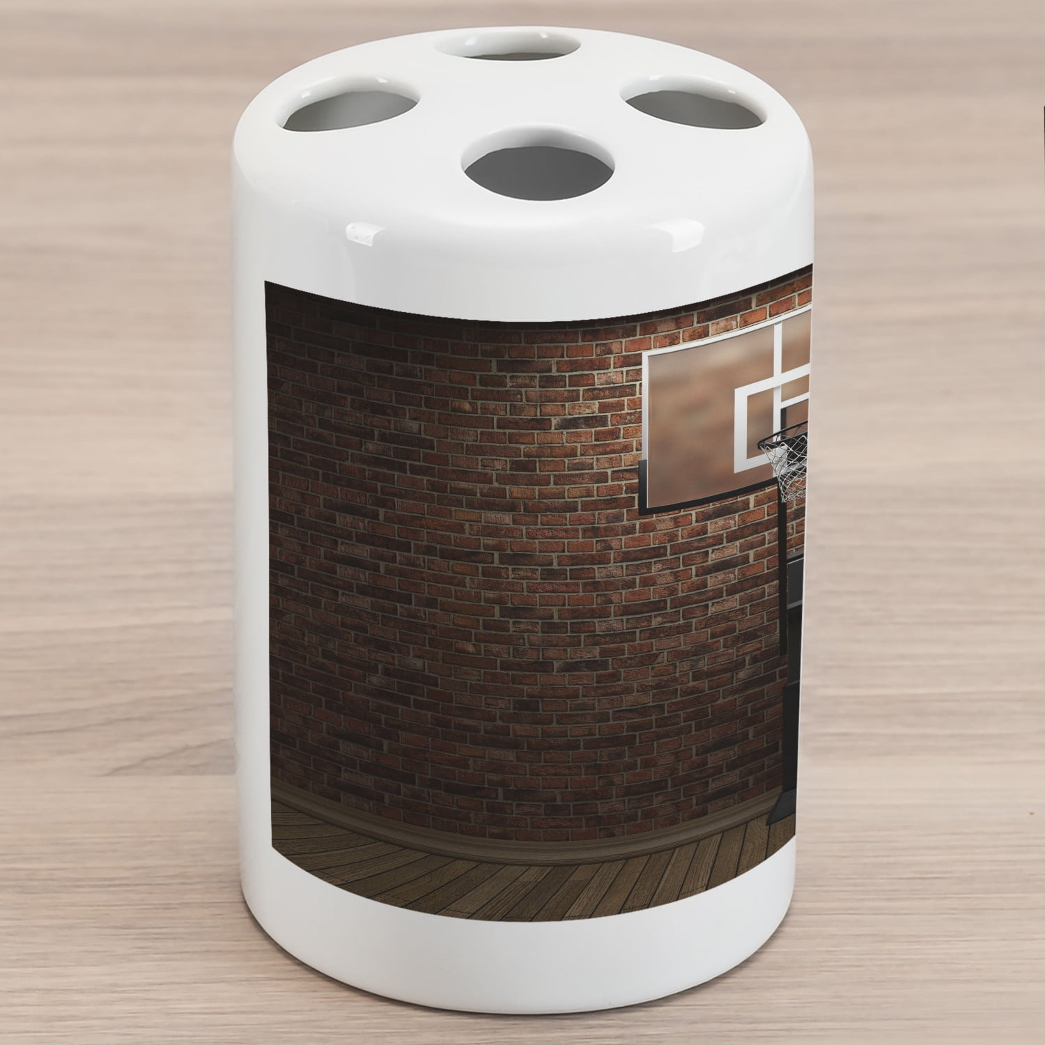 Basketball Ceramic Toothbrush Holder, Old Brick Wall and Basketball ...
