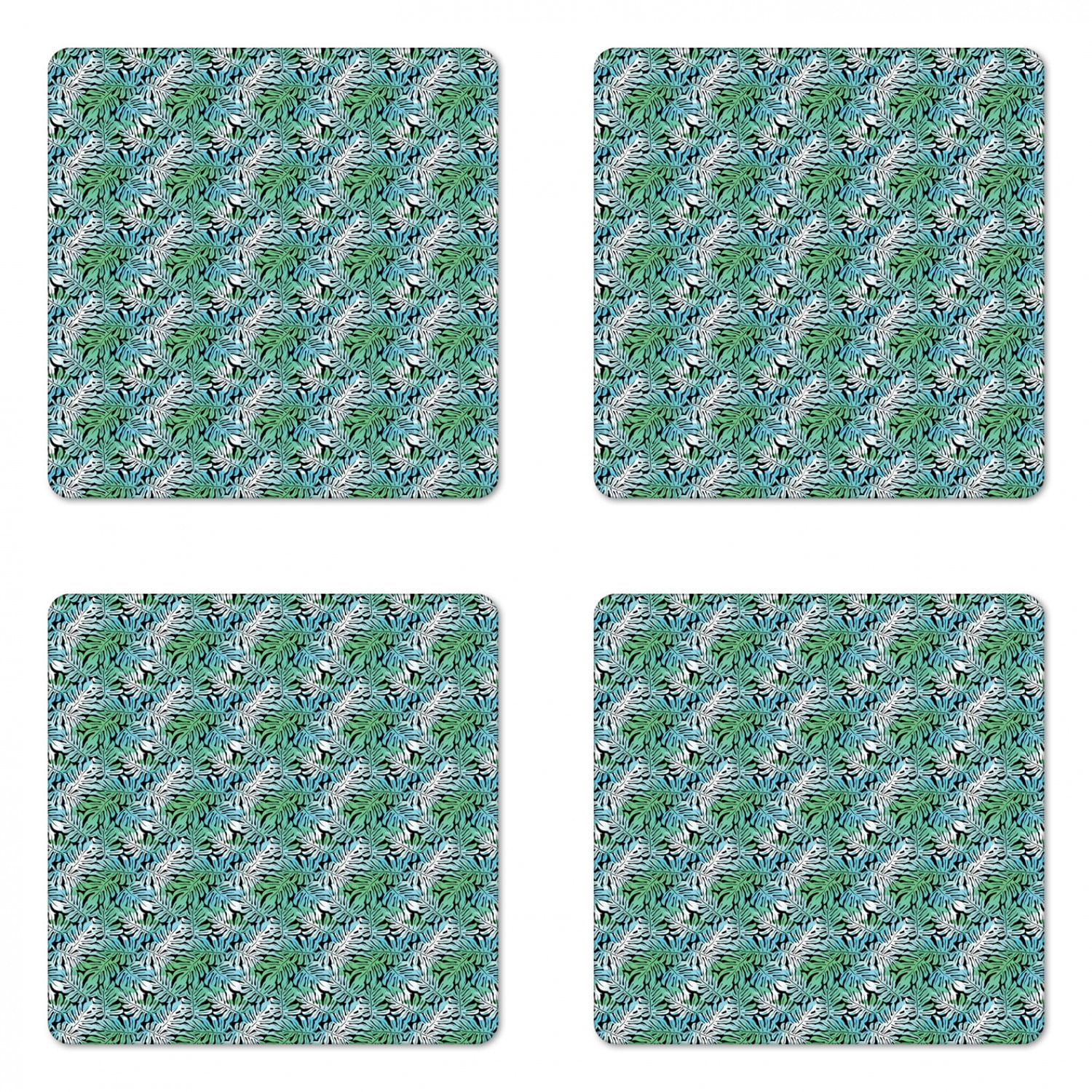 Tropical Coaster Set of 4, Digital Illustration Monstera Leaves Jungle ...