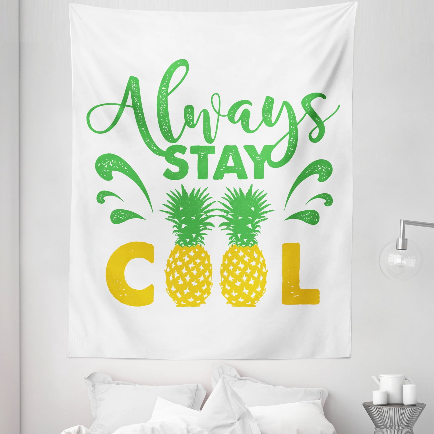 Stay Cool Tapestry, Always Stay Cool Calligraphy Summer Vibe Pineapple ...