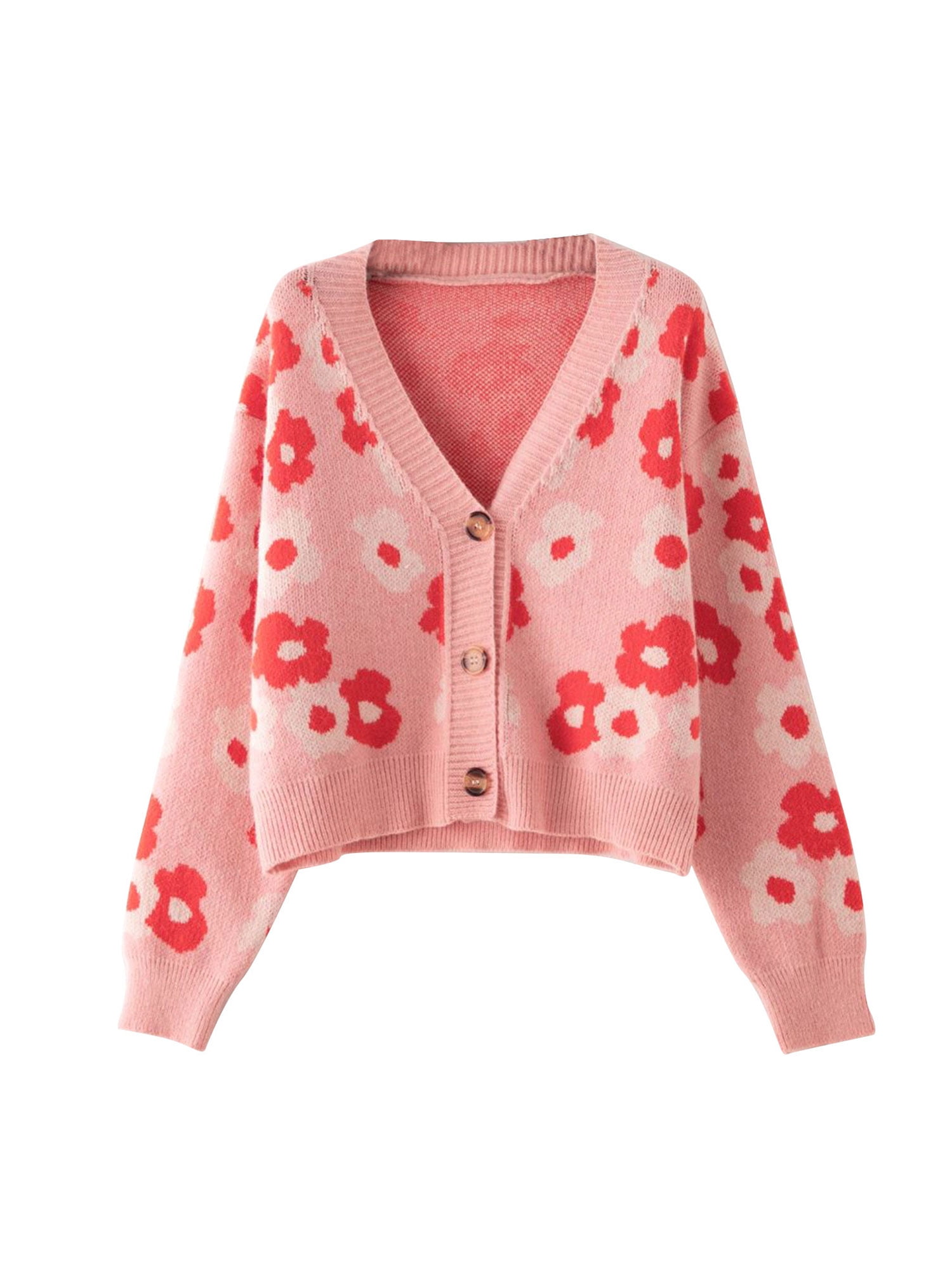 SAYOO Women's Cropped Cardigan, Sexy Long Sleeve Floral Print Knit ...