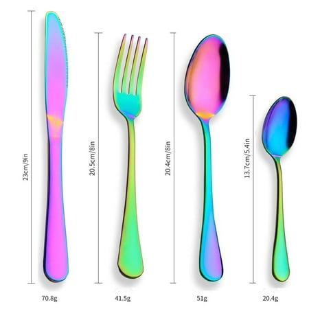 Colorful Silverware Set, 24-Piece Stainless Steel Rainbow Flatware Set ...