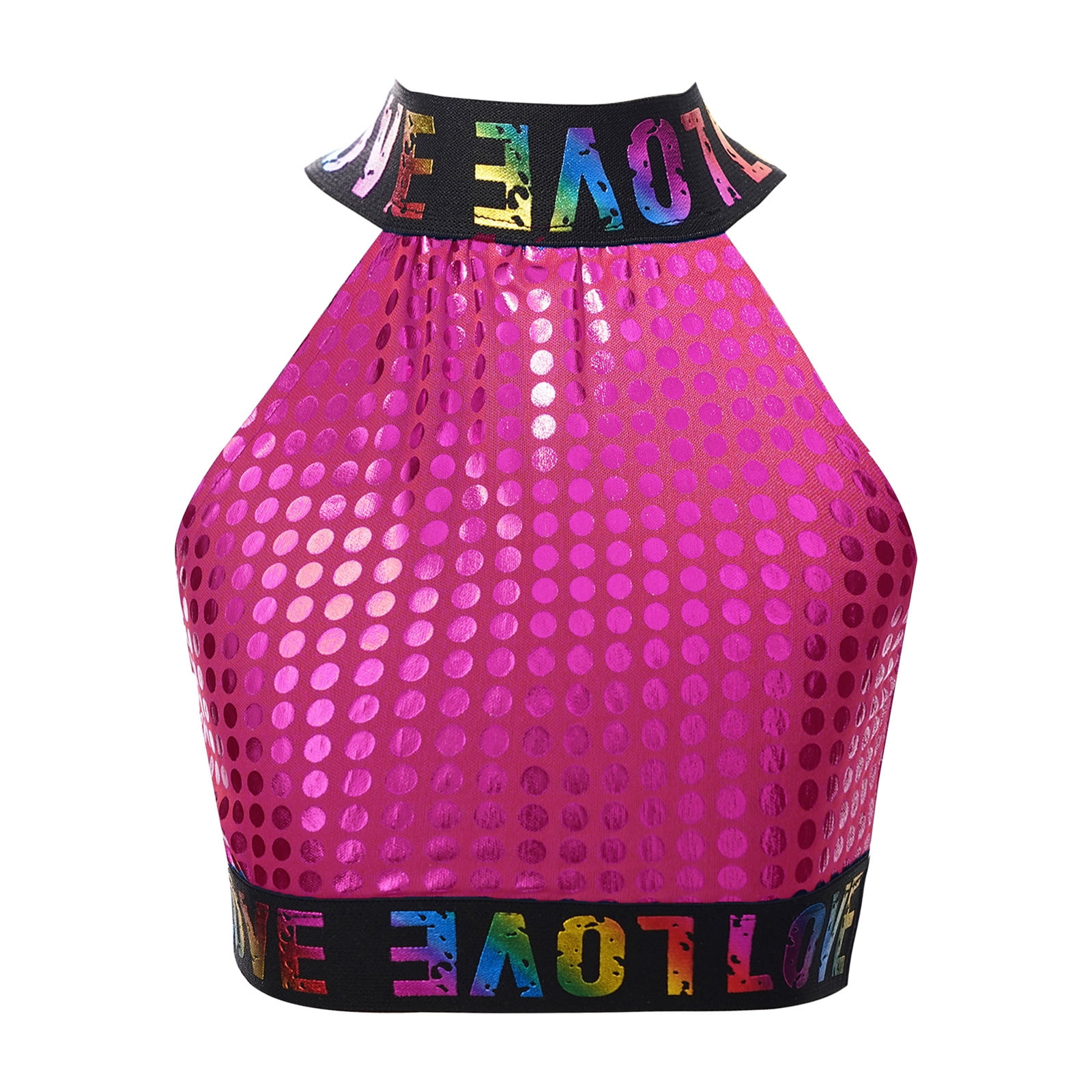 DPOIS Girls Sequins Sleeveless Letter Print Elastic Vest Jazz Latin ...