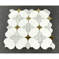 Waterjet Thassos White Marble & Gold Metal Floral Novelty Mosaic Wall ...