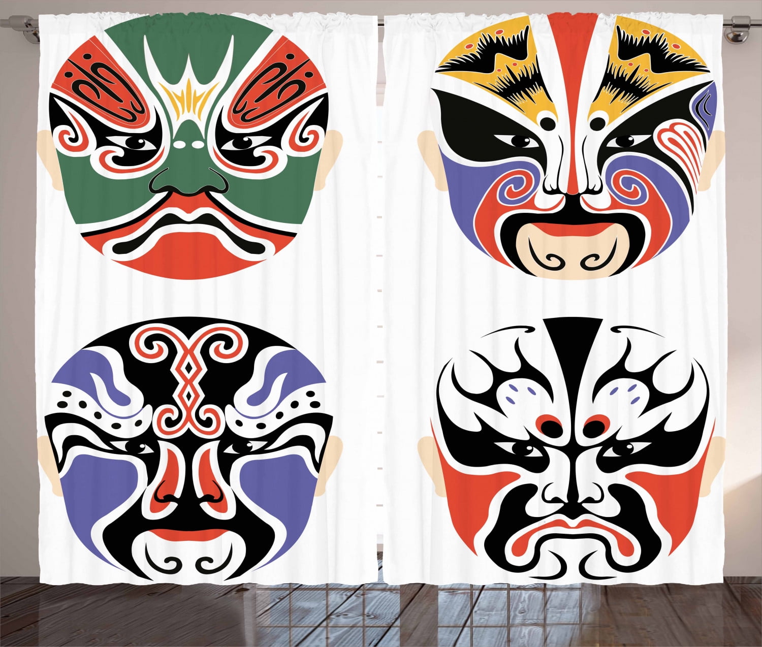 Kabuki Mask Curtains 2 Panels Set, Traditional Chinese Cultural Opera ...