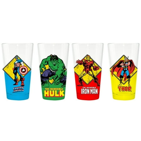 Pint Glass Set - Marvel - Diamond Design Super Hero 4 pc.16oz Pint ...