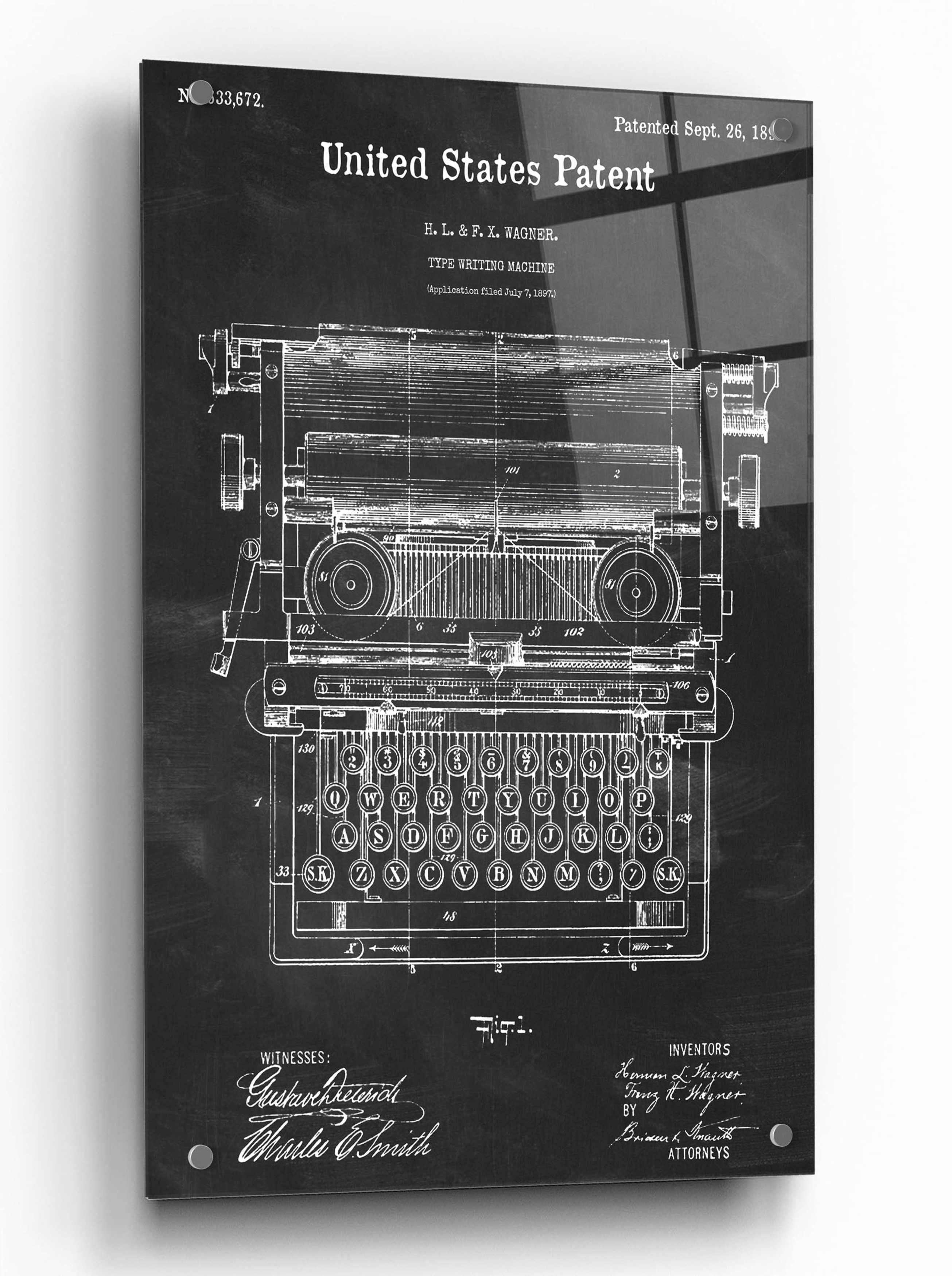 Epic Art 'Typewriter Blueprint Patent Chalkboard,' by Acrylic Glass ...