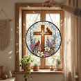 Stained Glass Red Cardinal Cross Suncatcher, Religious Easter Floral ...
