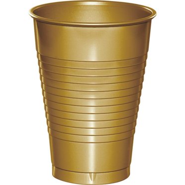 100 Gold Plastic Cups 12 Oz Clear Plastic Cups Tumblers Gold Rimmed ...