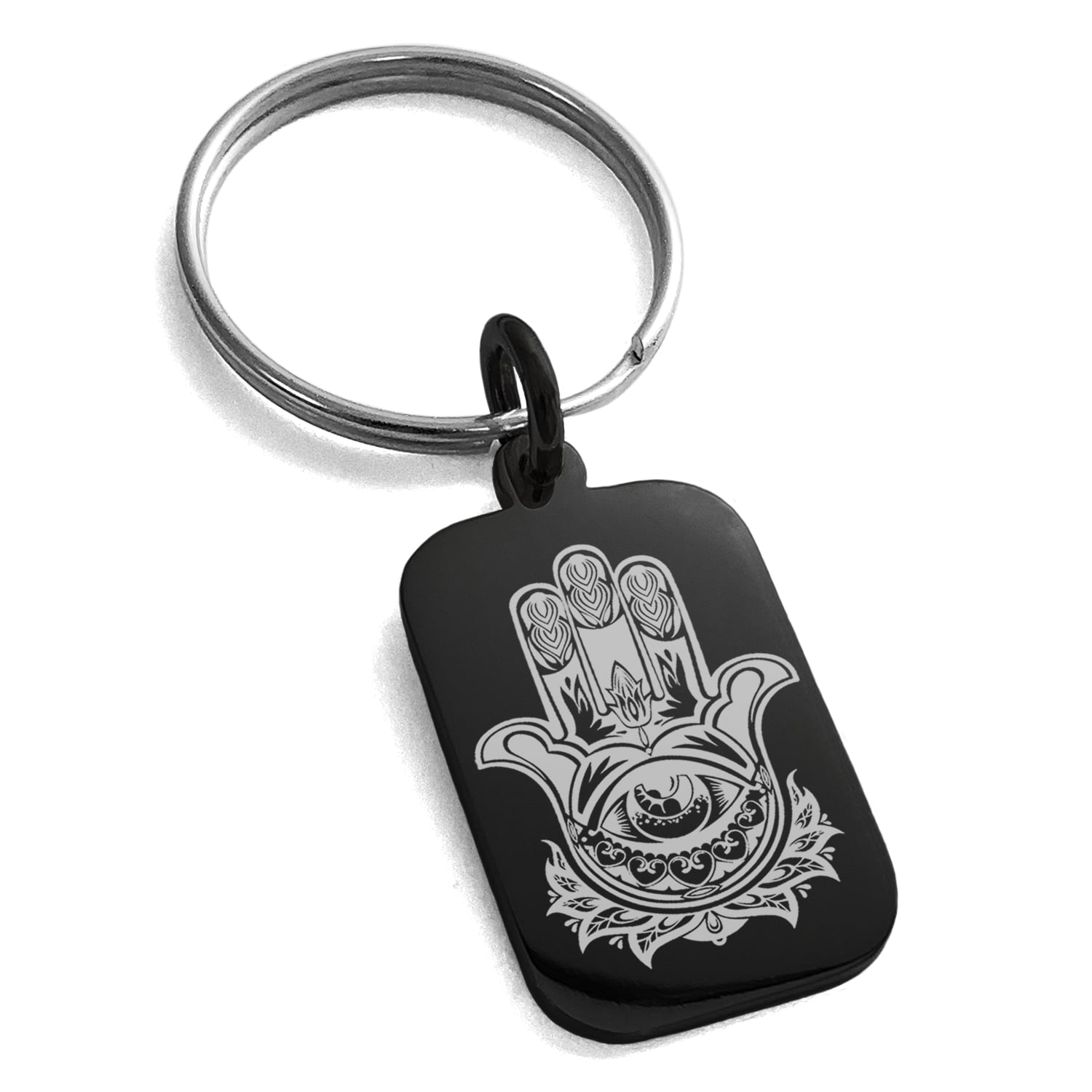 Stainless Steel Floral Hamsa Hand of Fatima Engraved Small Rectangle ...