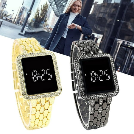 Women Wrist Clock Luxurious Style Square Led Dial Touch Screen ...