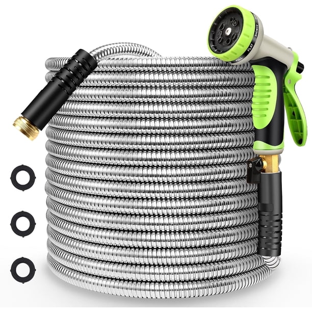 SHIBA-Metal Garden Hose 25FT Stainless Steel Heavy Duty Flexible ...