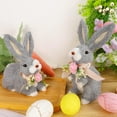 Easter Bunny Statue, Mini Standing Straw Grey Rabbit Couple Figurine ...