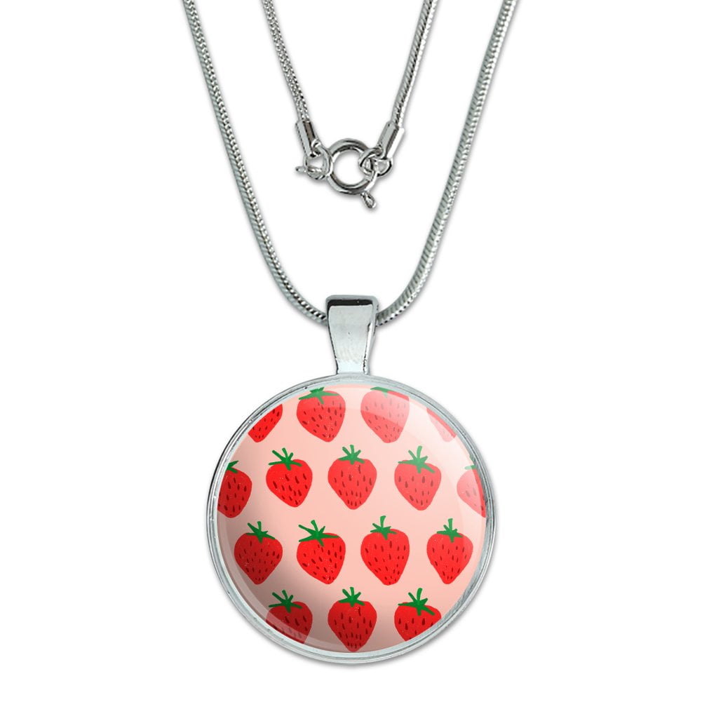 Cute Strawberry Strawberries Pattern Sketchy 1" Pendant with Sterling ...