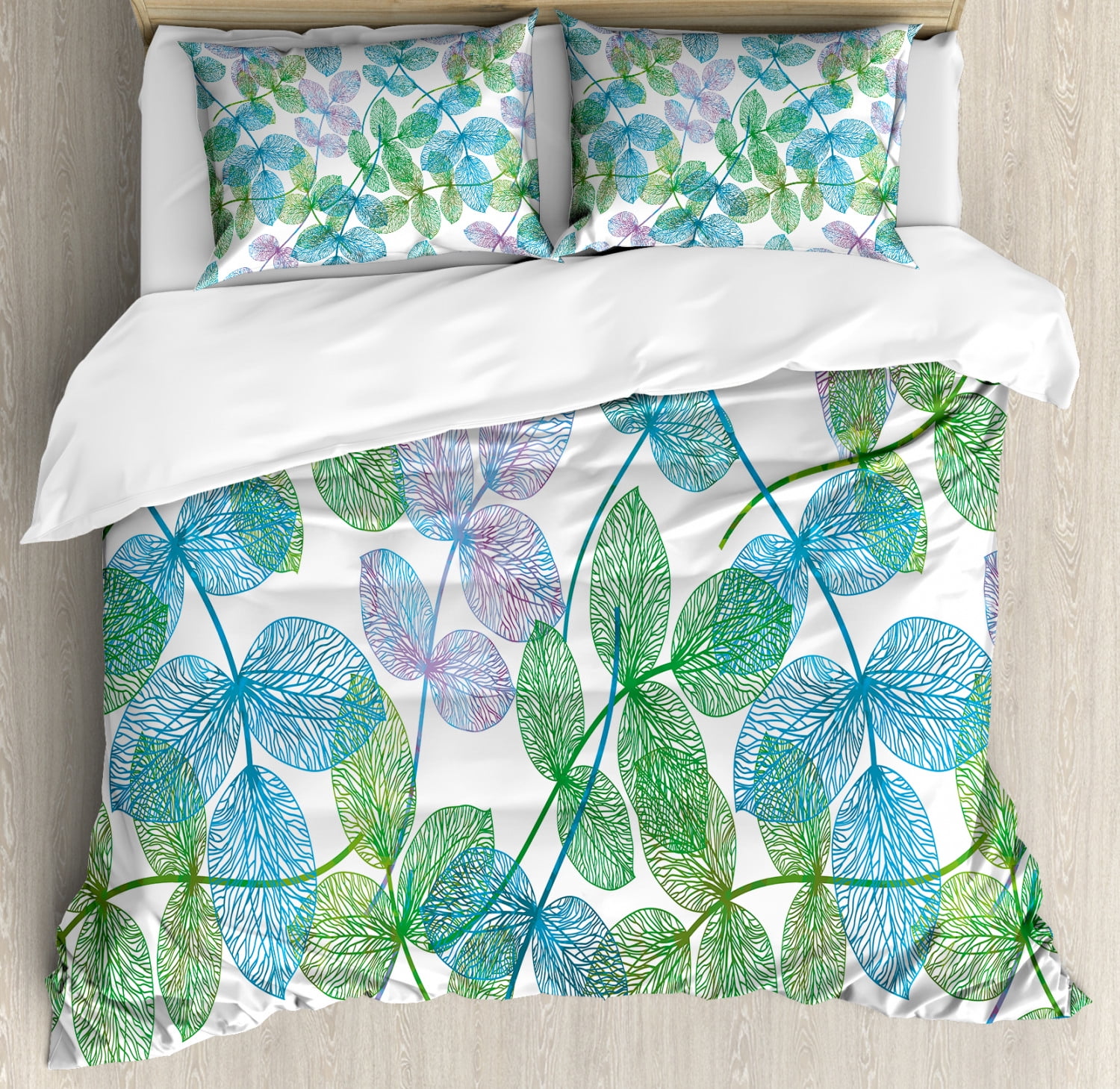 Floral Duvet Cover Set, Flowers Leaves Ivy Vein Like Rainbow Ombre ...