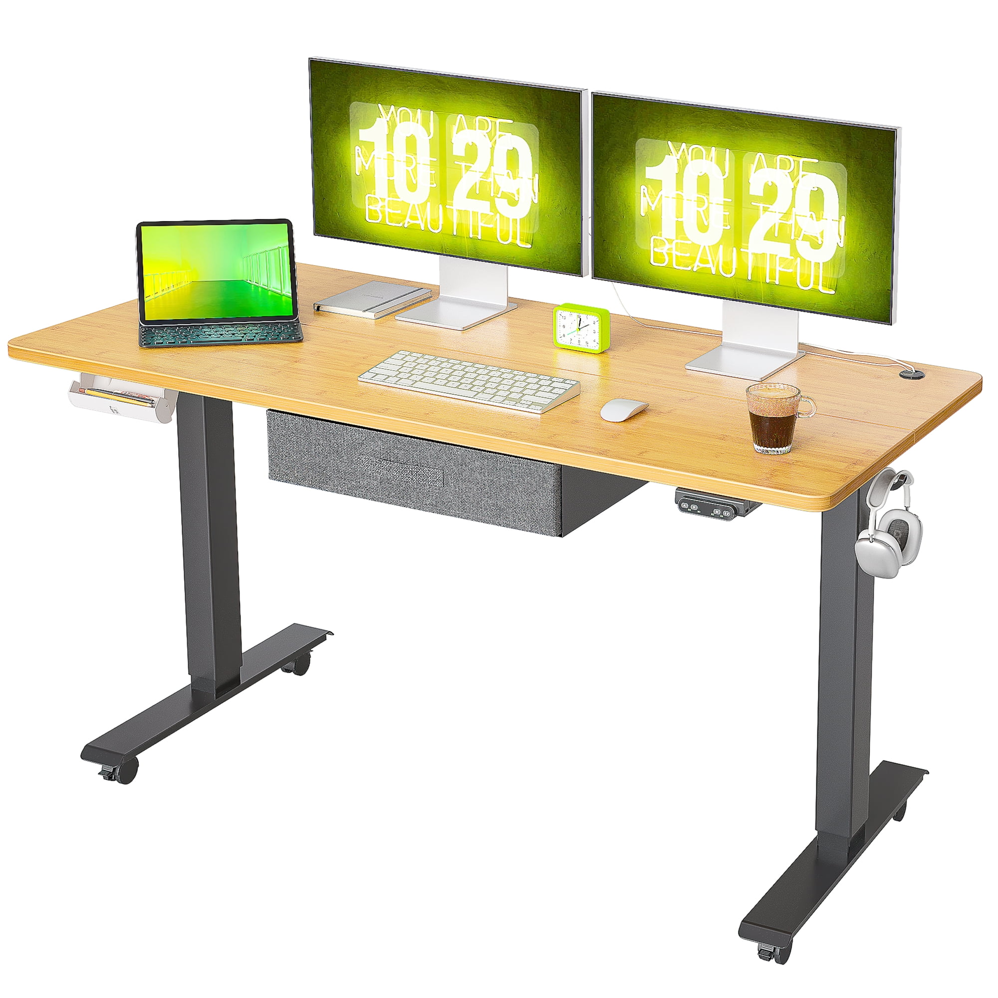 FEZIBO 55 x 24 inch Electric Standing Desk with Fabric Drawer, Splice ...