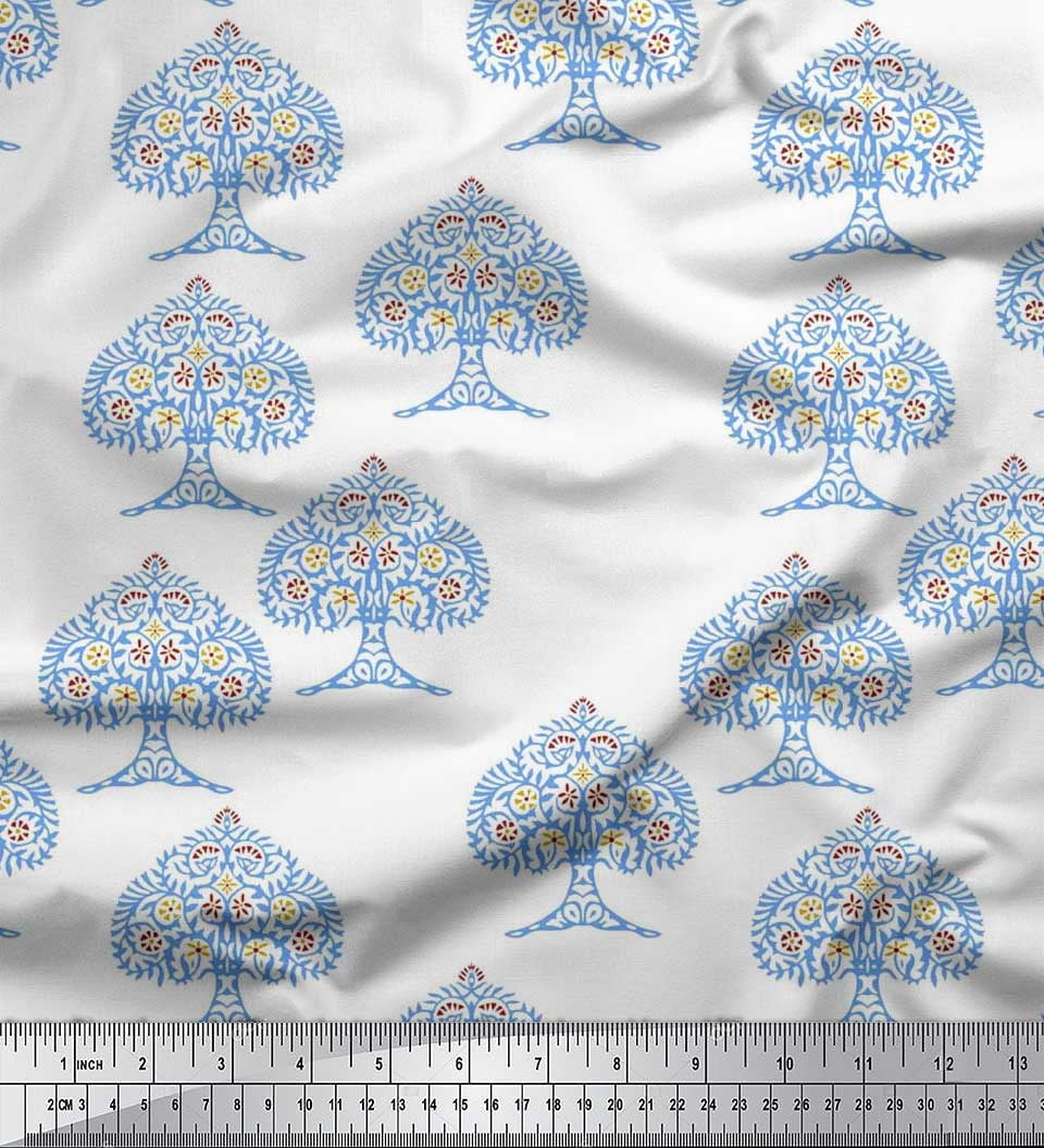 Soimoi Velvet Fabric Tree Block Print Fabric by The Yard 58 Inch Wide ...