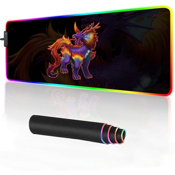 Large RGB Gaming Mouse Pad,14 Lighting Modes Mouse Mat,Mythical Beast ...