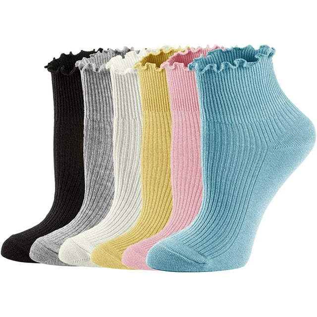 Womens Socks, Ruffle Turn-Cuff Casual Ankle Socks Warm Knit Cotton ...