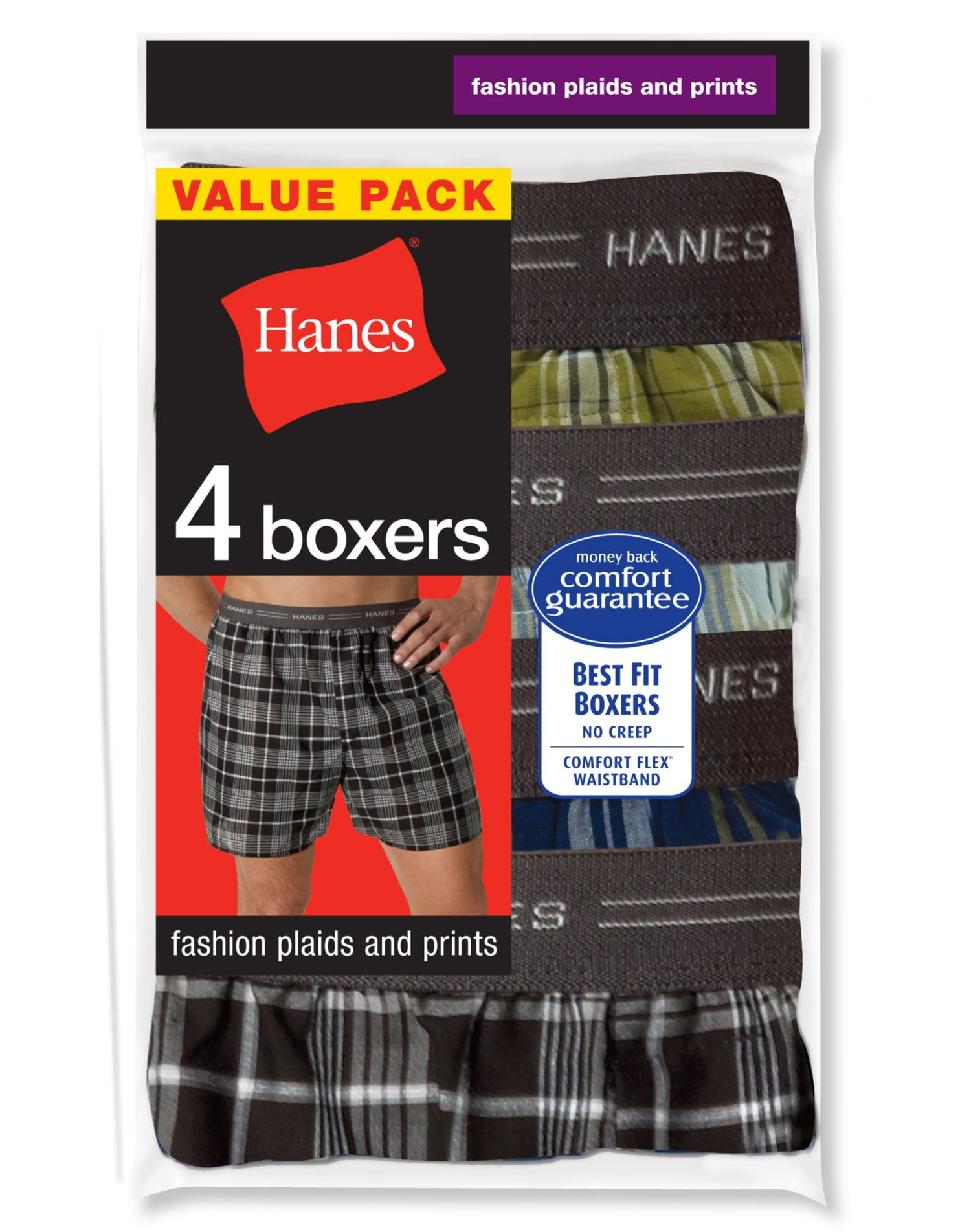 Hanes Men`s Red Label Exposed Waistband Fashion Plaid Boxer, S ...