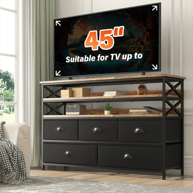 EnHomee Black TV Stands for 45 inch TV 5 Drawer Dresser with Shelves Dressers for Bedroom Living Room 39.4 L 11.8 W 38.4 h